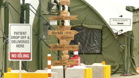 central post sign at a temporary army ho... | Stock Video | Pond5