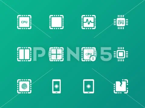 Central Processing Unit icons on green background Illustration #72684952