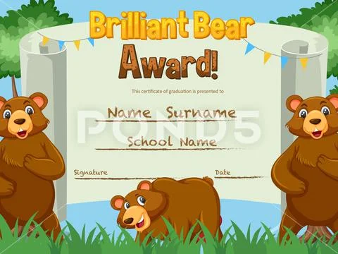 Certificate template for brillant bear award with bears in background ...