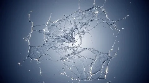 Cg animation of water explosion on blue ... | Stock Video | Pond5
