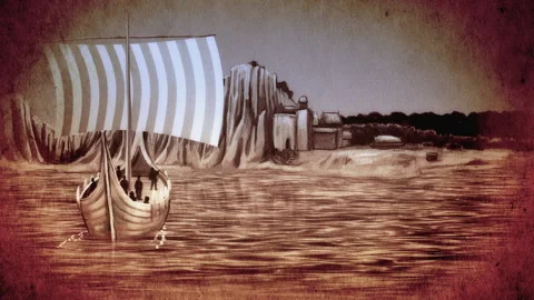 CGI animation of Beowulf on boat approac... | Stock Video | Pond5