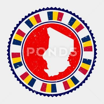 Chad grunge stamp. Round logo with map and flag of Chad. Country stamp ...
