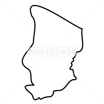 Chad - solid black outline border map of country area. Simple flat ...