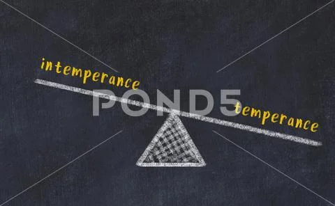 Chalk drawing of scales with words intemperance and temperance on black ...