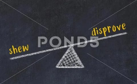 Chalk drawing of scales with words shew and disprove on black board ...