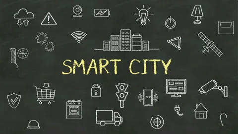 Chalk drawing of 'SMART CITY' and variou... | Stock Video | Pond5