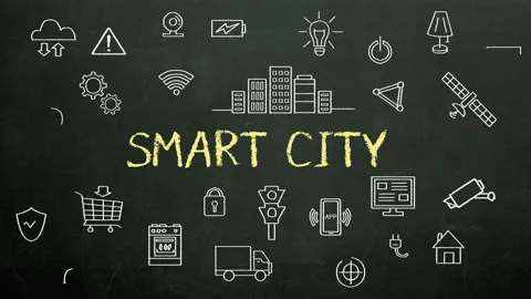 Chalk drawing of 'SMART CITY' and connec... | Stock Video | Pond5