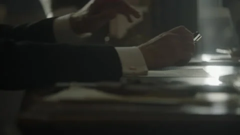 Chamberlain signs war declaration papers... | Stock Video | Pond5