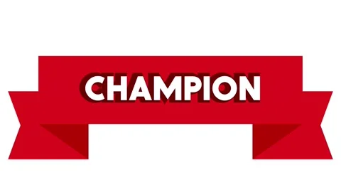 Champion word on red banner ribbon | Stock Video | Pond5