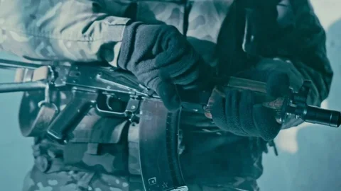 Changing magazine kalashnikov assault ri... | Stock Video | Pond5