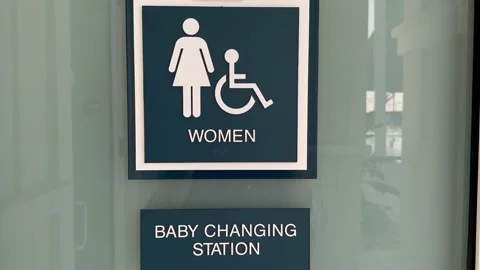 Changing room and toilet sign for women | Stock Video | Pond5