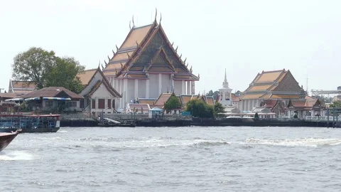 Chao Phraya River Boat Temple 4k | Stock Video | Pond5