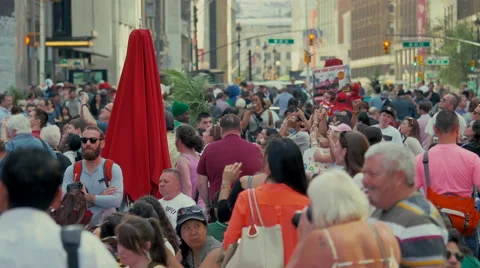 Chaotic crowd people tourists busy Times... | Stock Video | Pond5