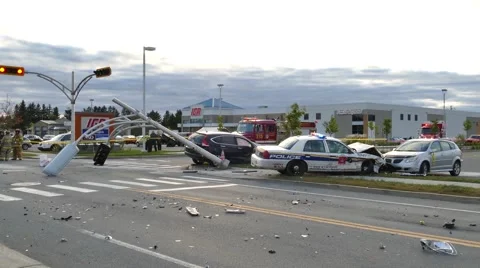 Chaotic police car crash scene with coll... | Stock Video | Pond5