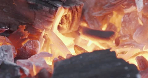 Char fire on kiln, hot fire and charcoal... | Stock Video | Pond5