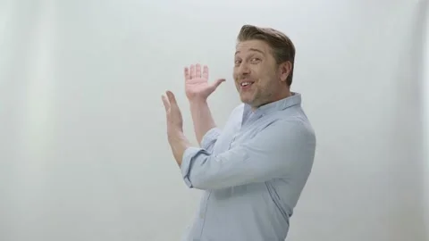 Character portrait of cute man on a whit... | Stock Video | Pond5