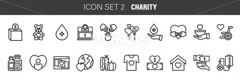 Charity - modern vector line design icons and pictograms set. Awareness ...