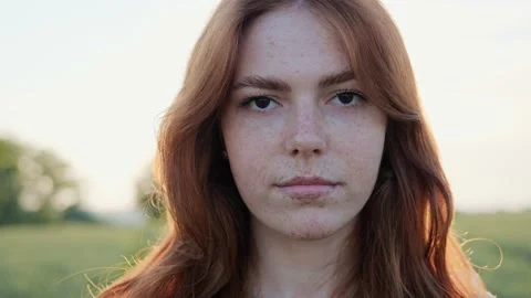 Charming female ginger face with freckle... | Stock Video | Pond5