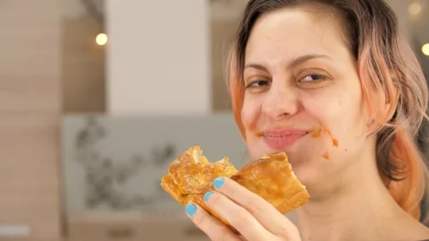 Charming happy hungry woman on diet laug... | Stock Video | Pond5