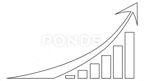 Chart and upward arrow front view outline isolated on white background ...