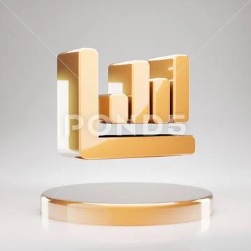 Chart Bar icon. Yellow Gold Chart Bar symbol on golden podium.: Graphic ...
