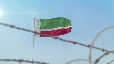 Chechen Republic flag behind border | Stock Video | Pond5