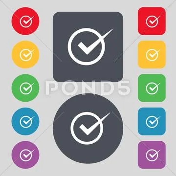 Check mark sign icon. Checkbox button. Set colur buttons. Vector: Graphic #48556609