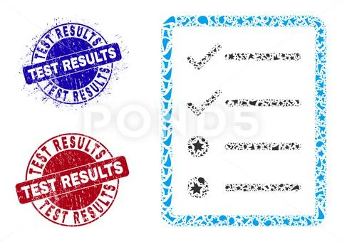 Checklist Page Mosaic of Fractions with Test Results Scratched Stamps ...