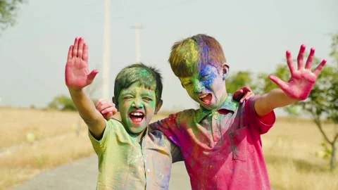 cheerful two Indian kids shouting by loo... | Stock Video | Pond5