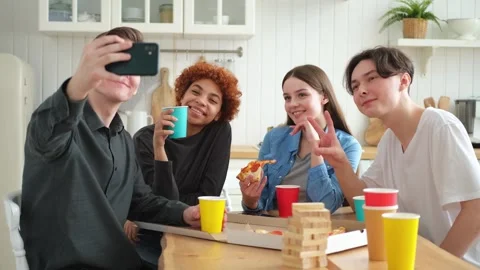 Cheers Funky mood. Happy group of friend... | Stock Video | Pond5