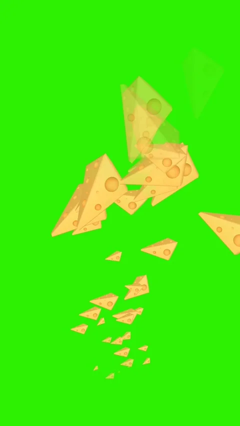 Cheese icons flying on green screen. 3D ... | Stock Video | Pond5