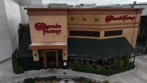 Cheesecake Factory restaurant. Aerial ap... | Stock Video | Pond5