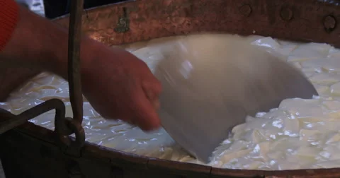 Cheesemaking of Mountain Cheese in a log... | Stock Video | Pond5
