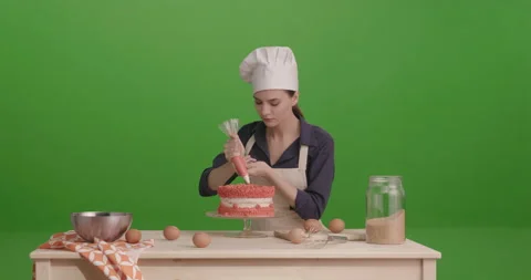 Chef girl work. Green screen. 4K | Stock Video | Pond5