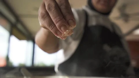 Chef Salt Dish. Closeup Woman Hands Salt... | Stock Video | Pond5