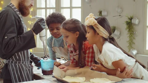 Chef Teaching Kids How to Use Blender du... | Stock Video | Pond5