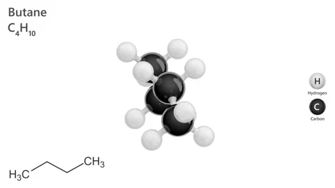 Chemical structure and 3d model of Butan... | Stock Video | Pond5