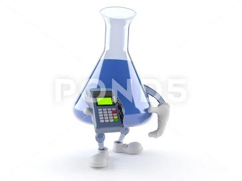 Chemistry flask character holding a credit card reader: Royalty Free ...