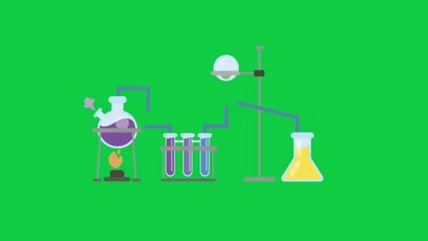 Chemistry lab setup with beakers on a gr... | Stock Video | Pond5