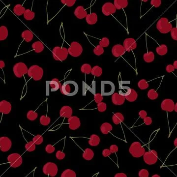 Cherry on black background pattern Illustration #112864152