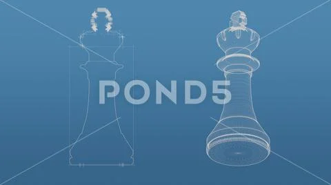 Chess 3d blueprint mesh model on a blue background. Front view ...