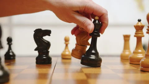 Chess game on wooden chessboard | Stock Video | Pond5