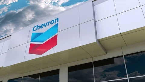 Chevron Corporation logo on the modern b... | Stock Video | Pond5