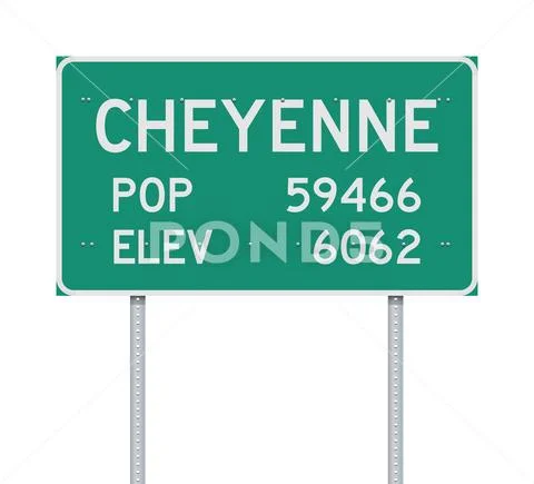 Cheyenne Population and Elevation road sign Illustration #105061944
