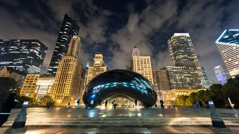 Chicago - Bean at Night with Clouds - 4K... | Stock Video | Pond5