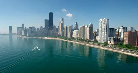 Chicago Coast & Skyline, Boat on Lake Mi... | Stock Video | Pond5