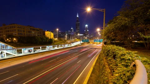 Chicago - Expressway during Blue Hour wi... | Stock Video | Pond5