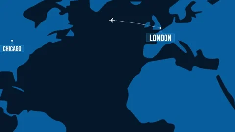 Chicago To London 4K flight animation co... | Stock Video | Pond5