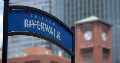 Chicago Riverwalk Sign | Stock Video | Pond5