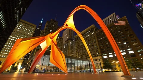 Chicago - Sculpture at Night with Skylin... | Stock Video | Pond5